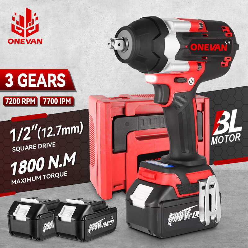 588Vf ONEVAN 1800 N.M Torque Brushless Electric Impact Wrench 7200Rpm ...