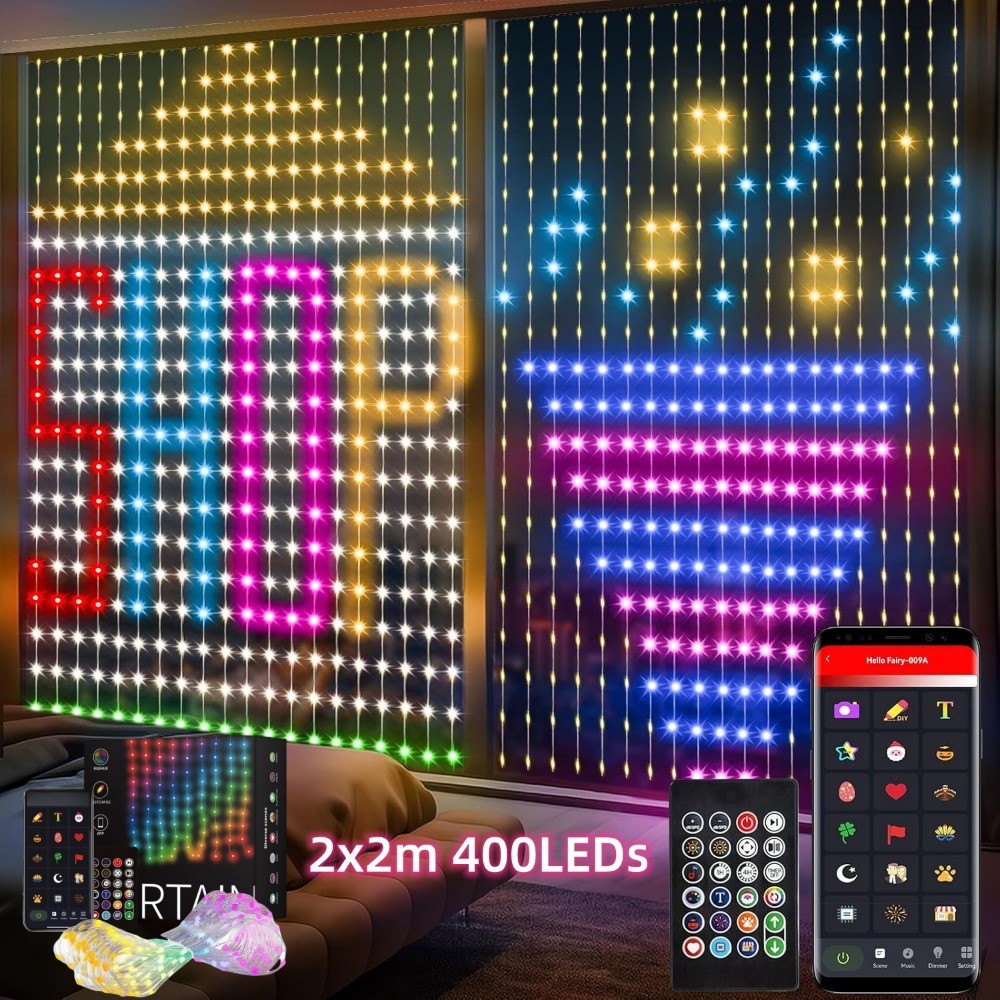 2x2meters 400Leds Smart LED Curtain Light APP Control RGB Dimmable DIY ...