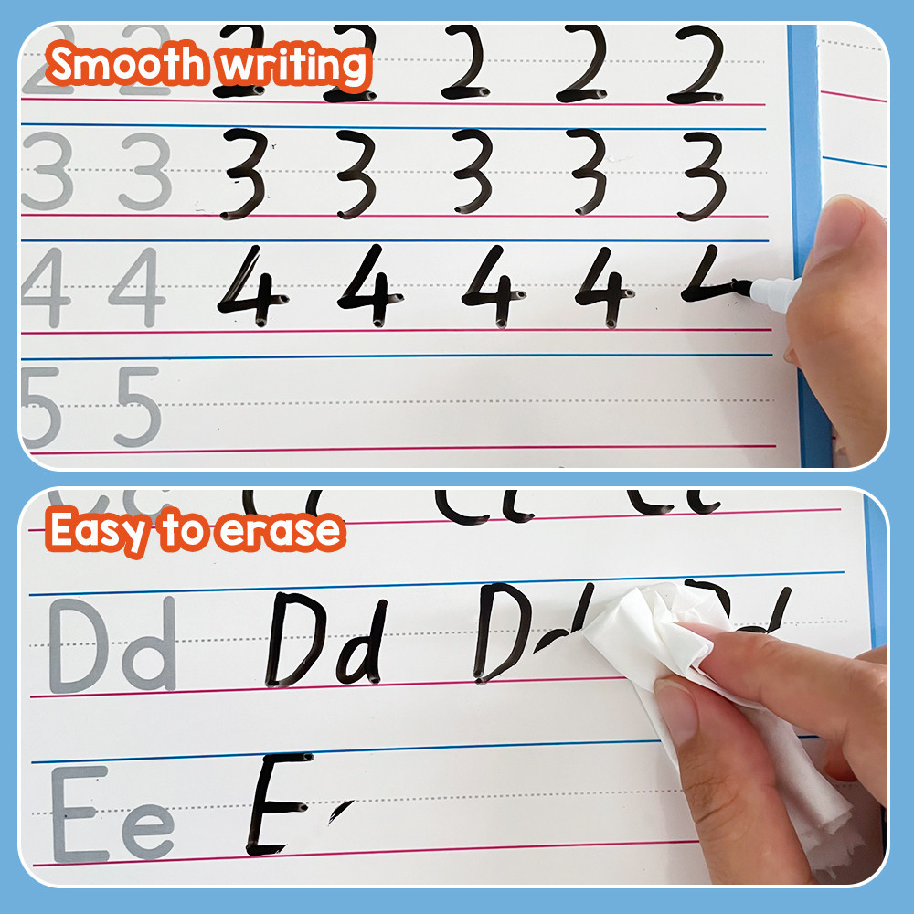 4pcs Dry Erase Alphabet & Numbers Whiteboard Preschool Tracing English ...