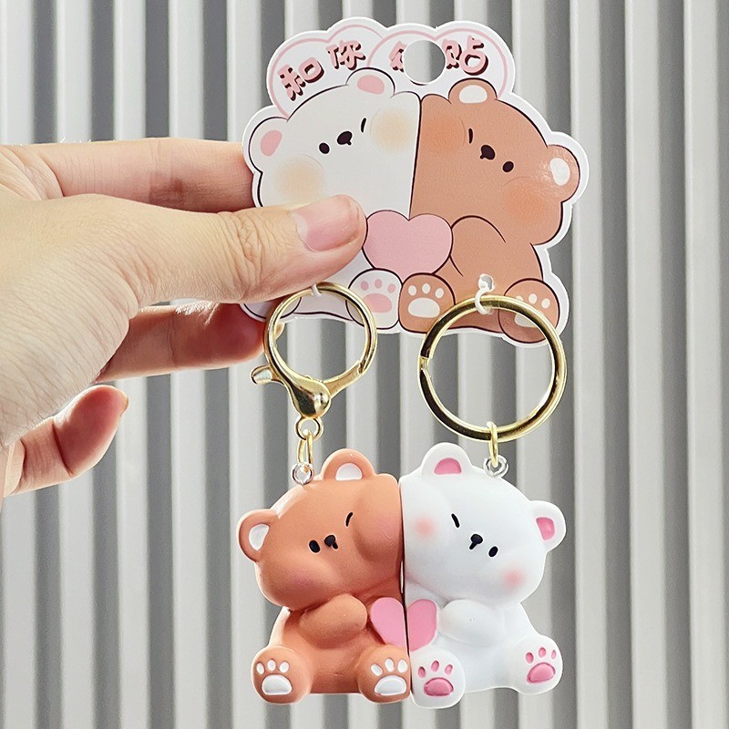 1 Pair Cartoon Cute Bear Love Pendant Keychain Couple Lovely White ...