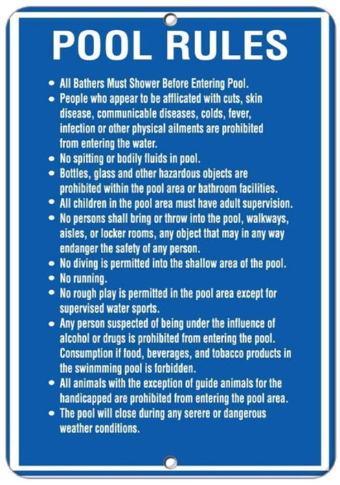 Metal Sign Great Aluminum Tin Sign Pool Rules All Bathers Must Shower ...