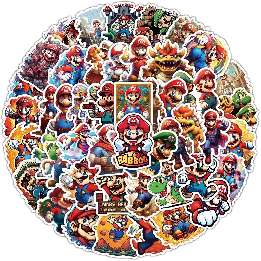 50Pcs Cartoon Game Mario Series Graffiti Stickers for Suitcases Mobile ...
