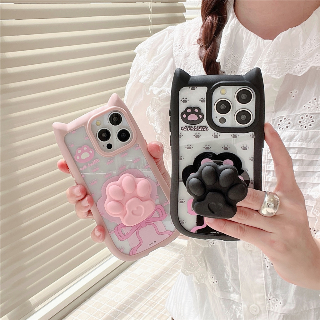 New Korean Funny Bow Cat's Paw Cat Ears Phone Case with Bracket For ...