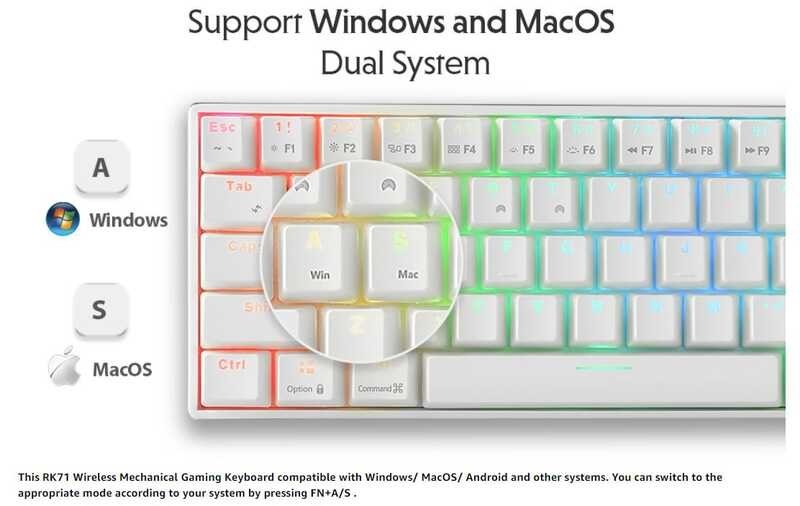 Rk71 Royal Kludge Keyboard RGB Wireless/Wired 70% - Compact Mechanical ...