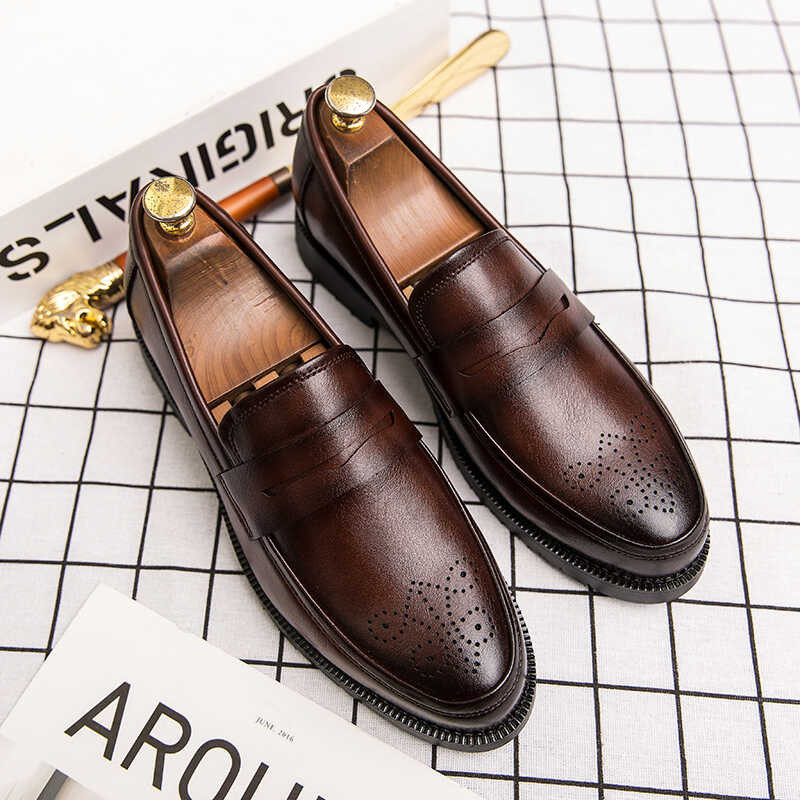 - Flat Spring Sole Casual Shoes Men's Black Penny Loafers Men Brown ...