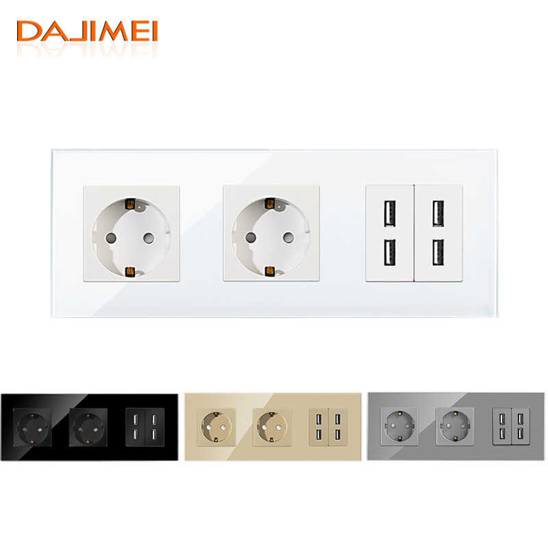 Power DIMEI Double Socket Ng EU Gamit Ang USB Charging Port 2.4A 16A ...