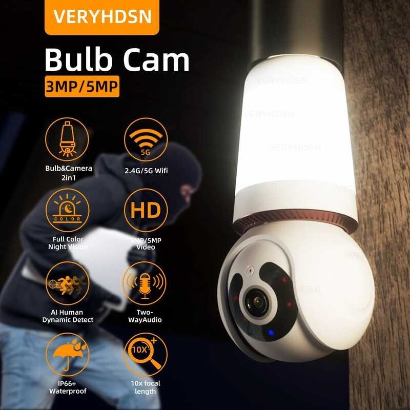 Monitoring Camera With Light Bulb, 5Mp Device, Wifi, 5G, Color Night ...