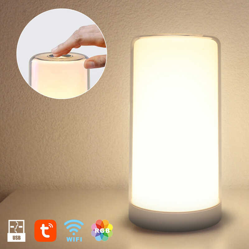 USB Smart Night Lights RGB Dimmable LED Touch Portable Table Bedside ...