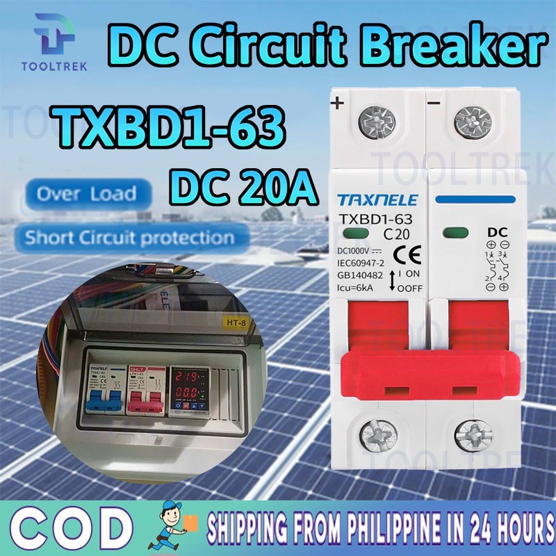 2P DC 1000V Solar Mini Circuit Breaker Battery Air Switch Overload ...