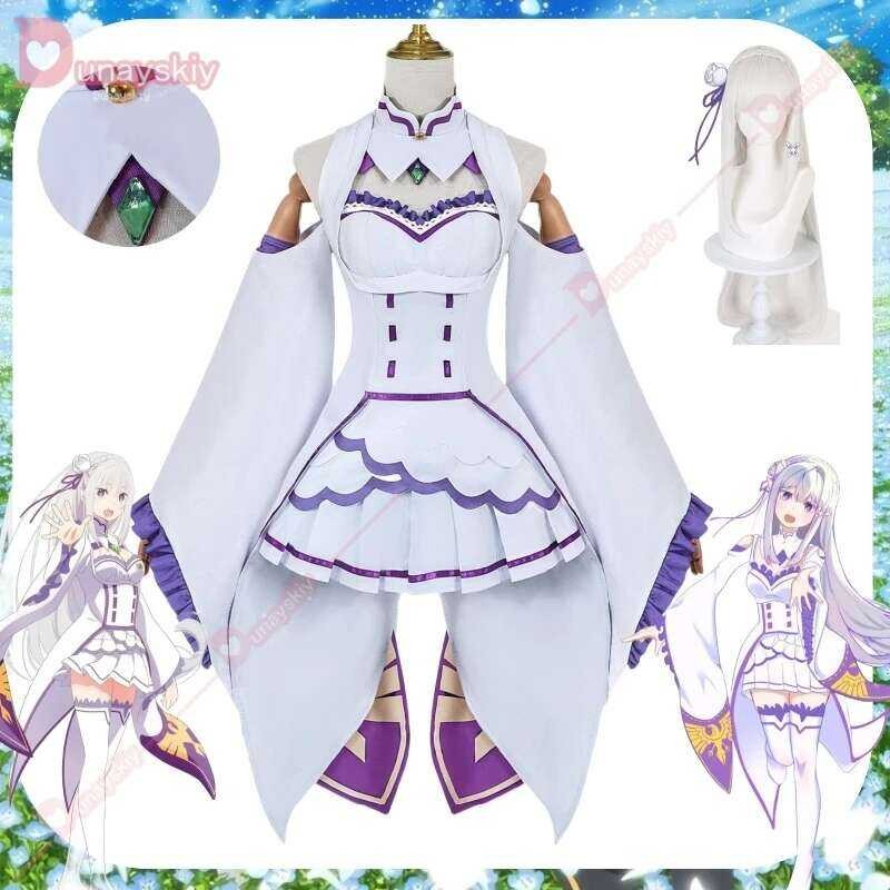 Anime Re Zero Kara Himeru Isekai Seikatsu Emilia Cosplay Costumes Women ...