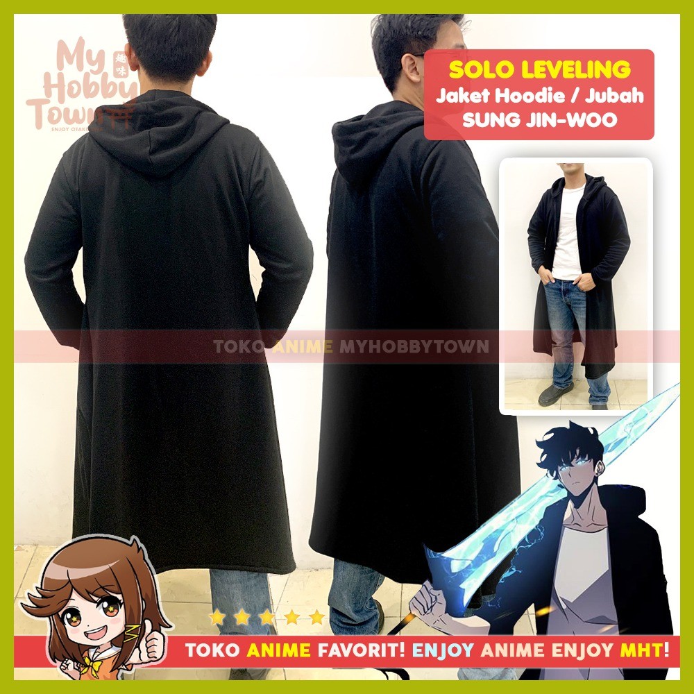 ← ☩ Hoodie Jacket Solo Leveling Cloak Sung Jin-Woo Anime Cosplay Black ...