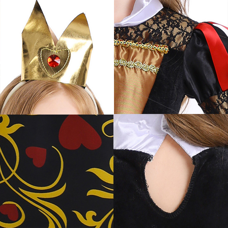Red Heart Queen Alice in Wonderland Cosplay Costume Golden Dress For ...
