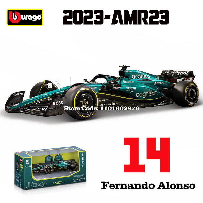 Bburago 1:43 Aston Martin Aramco F1 Team Amr23 2023 #14 Alonso #18 Stroll Alloy Car Die Cast M ...