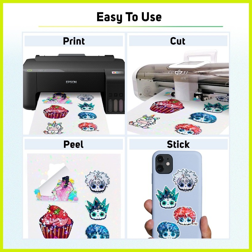 ∈ A4 Size Waterproof QUAFF Printable Hologram Vinyl Inkjet Sticker 210mm x 297mm | Shopee ...