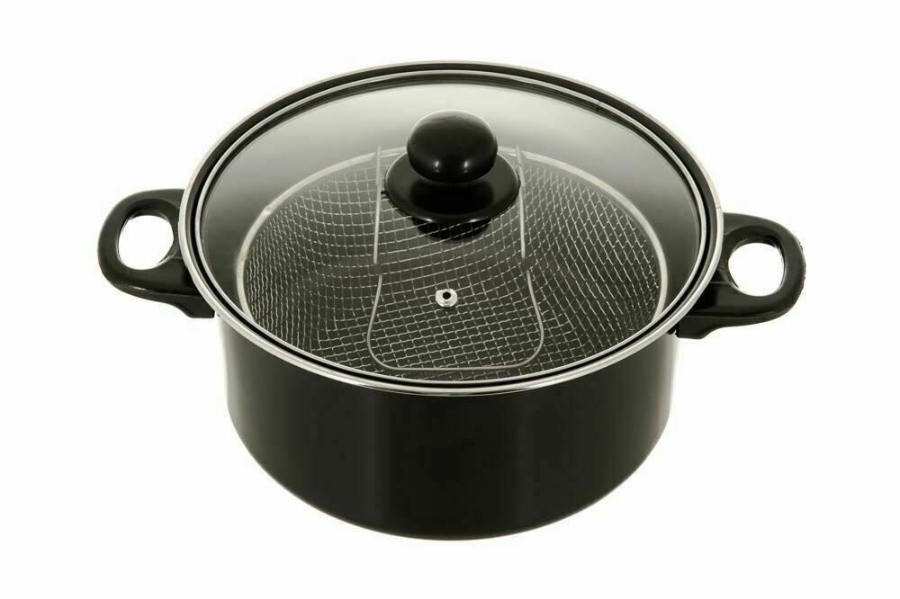 JH Large 24cm Chip Pan Deep Fat Fryer Cooking Pot Frying Basket With ...