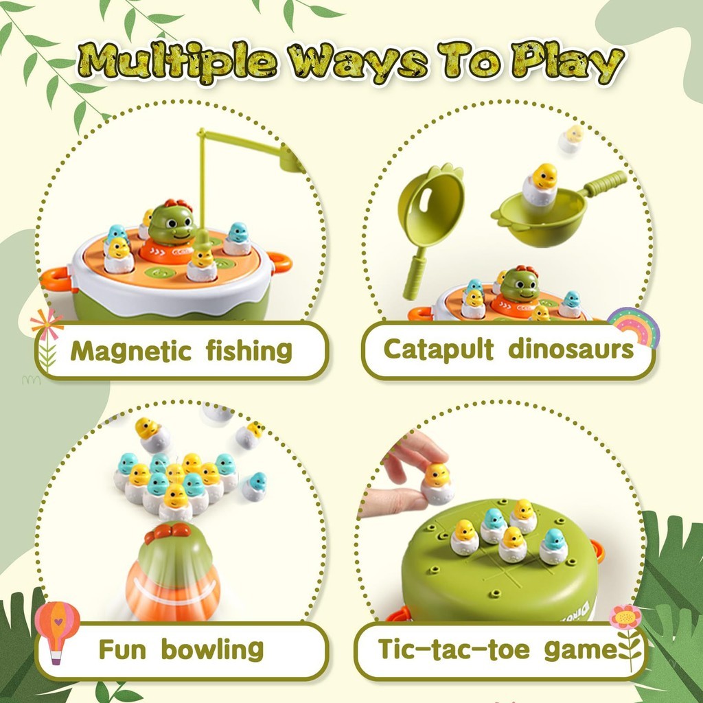 4 IN 1 Dinosaur Pop Up Board Games Magnetic Fishing Game Turntable ...