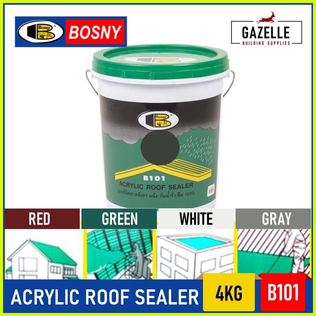 ∈ Bosny Acrylic Roof Sealer B101 Signal Red Deep Green White Primer ...