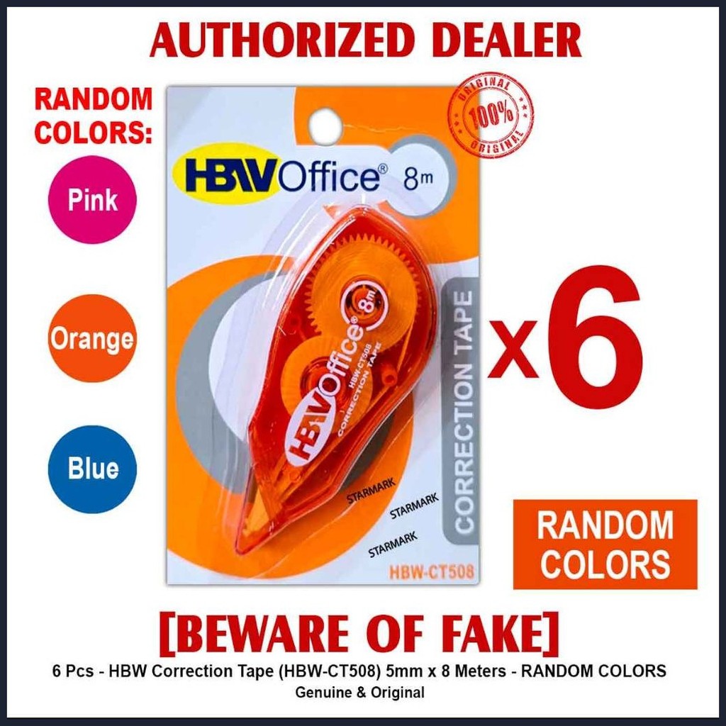 ☘️ HBW Correction Tape Tapes 8 Meters RANDOM COLORS 5mm x 8M HBW-CT508 ...