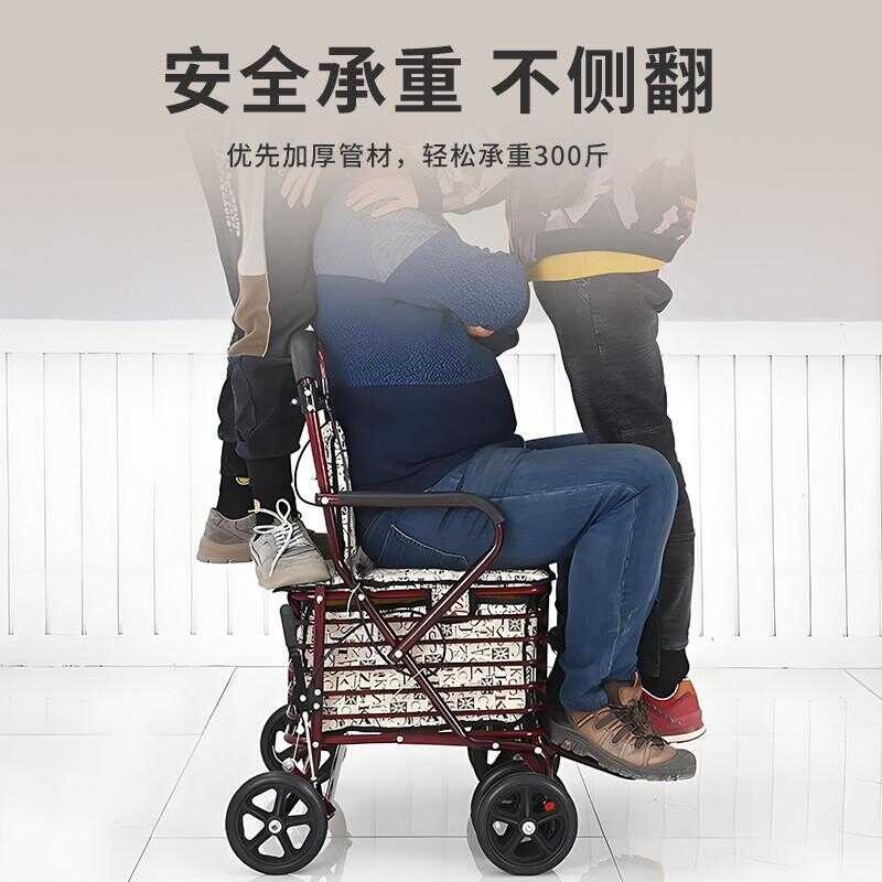 Portable Foldable Shopping Elderly, Puhable Sit-on, Four-Wheel Storage ...