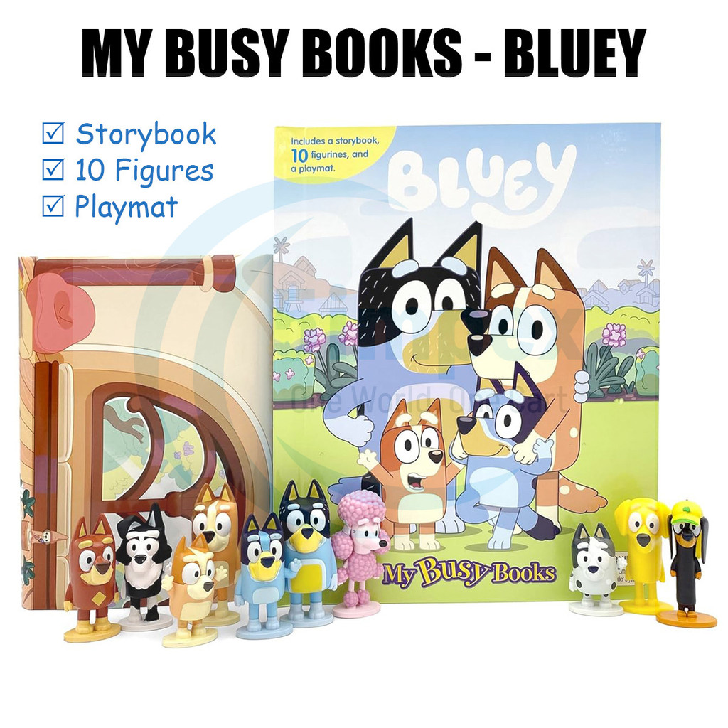 [SG]My Busy Books (BLUEY) - Storybook, 10 Figurines, Playmat (Phidal ...