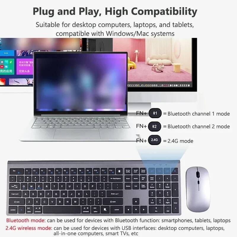 Three-mode Bluetooth 2.4G Wireless Keyboard and e Combo Multi-Device ...