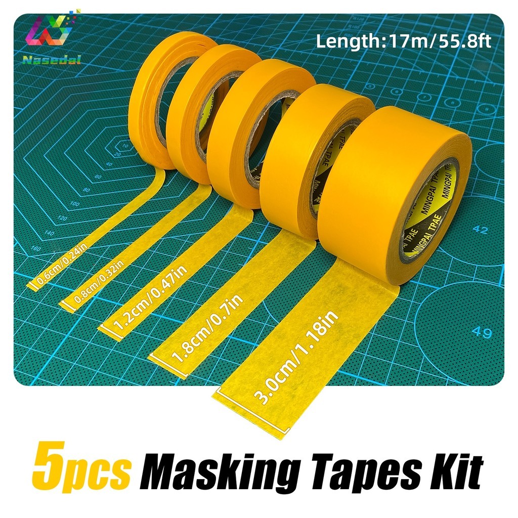5PCS Masking Tape with Tape Dispenser 0.6/0.8/1.2/1.8/3.0cm Precision ...