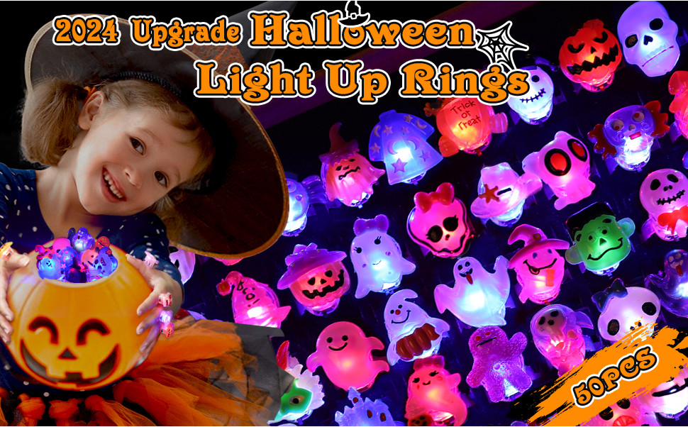 10/20/50pcs 3D Halloween Treats Light Up Rings Halloween Toys for Kids ...