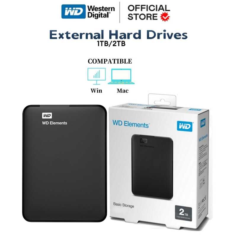 Elements WD Portable 1Tb 2Tb External Hard Disk USB 3.0 External HDD ...