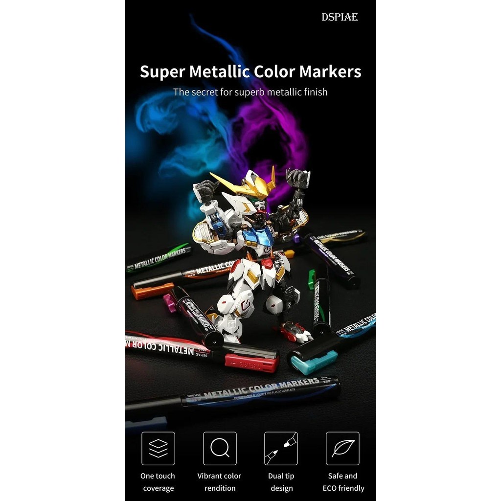 DSPIAE MKA Super Metallic Color Markers Kit Dual Tips Pen for Gundam ...