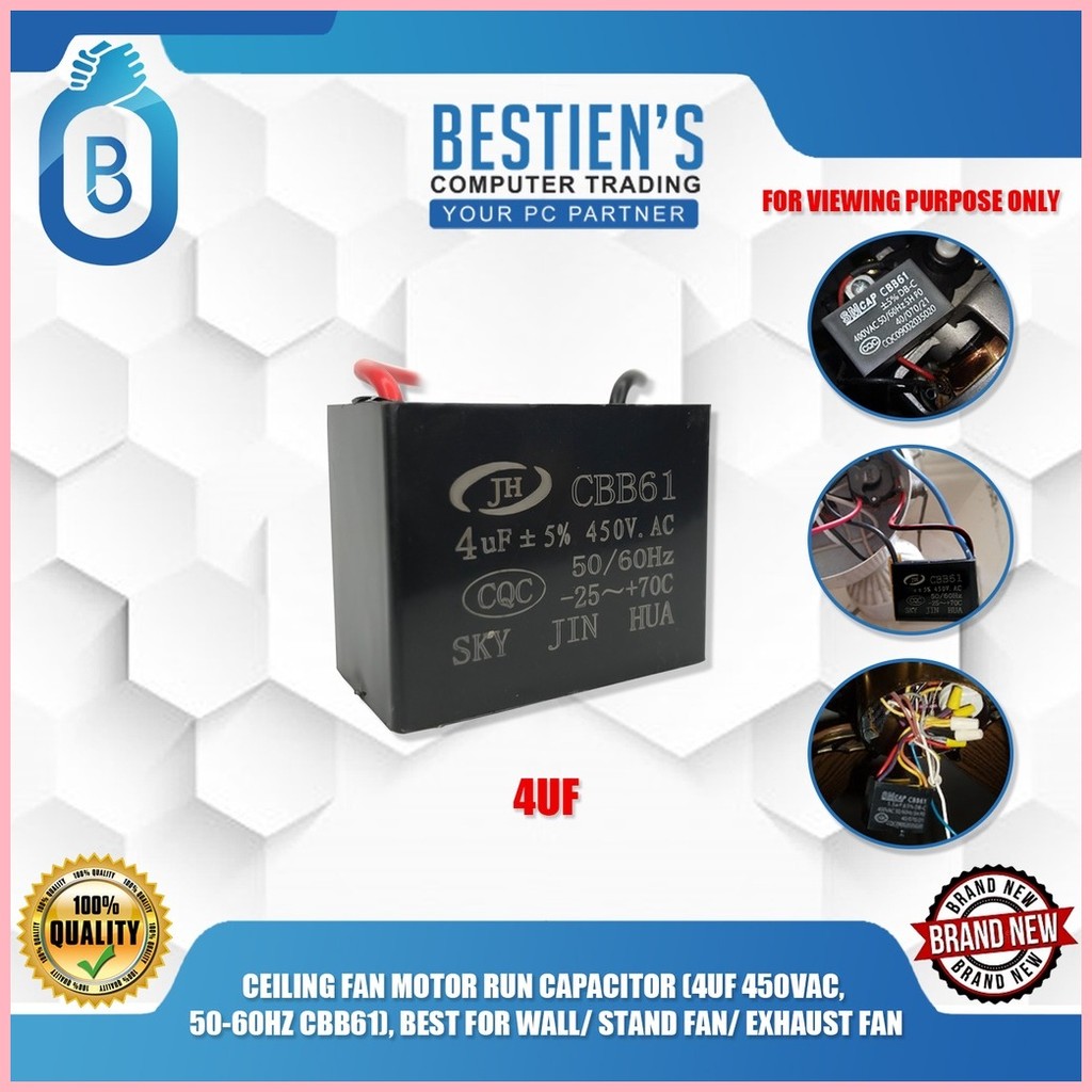 CEILING FAN MOTOR RUN CAPACITOR (4UF 450VAC, 50-60HZ CBB61), BEST FOR ...