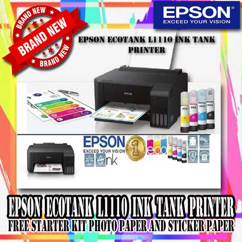 Epson Ecotank L1110 Ink Tank Printer With FREE STARTER KIT PHOTO PAPER ...