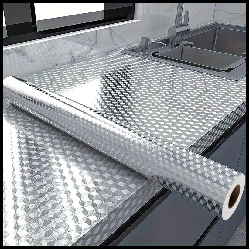♀ 5M Kitchen oil-proof heat-resistant aluminum foil wallpaper Self ...