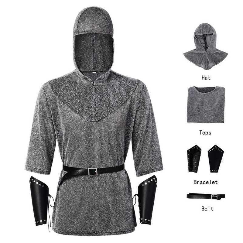 Medieval Warrior Armor Set Men's Cosplay Costume Hooded Chainmail Cloak ...