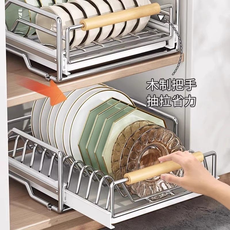 Stainless Steel Dish Storage Rack Kitchen Cabinet Built-in Rack Drawer ...