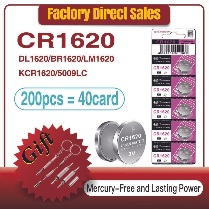 200Pcs Cr1620 3V 75Mah Lithium Battery Lm1620 Br1620 Ecr1620 Kcr1620 CR 1620 5009Lc Coin Cells ...
