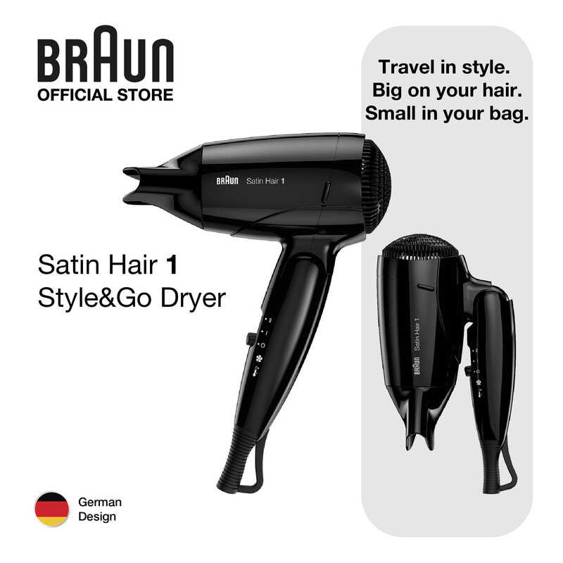 Hair Braun Satin 1 Style&Go Travel Dryer HD 130 Black Hairdryer Blowers ...