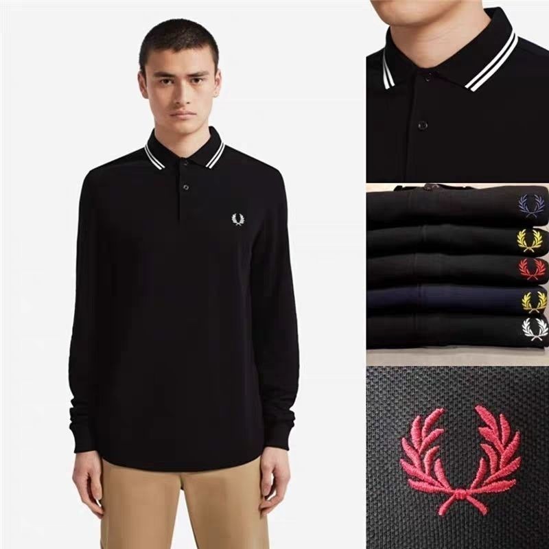 2024 Fred Perry Long Sleeve Lapel Slim Fit Polo Shirt Pure Cotton ...