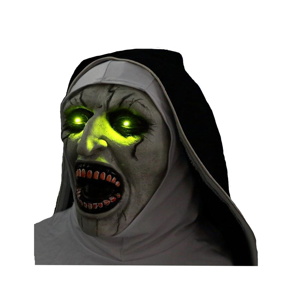 Halloween Latex Mask With Head Scarf Terror Led Light Up Mas Women Nun ...