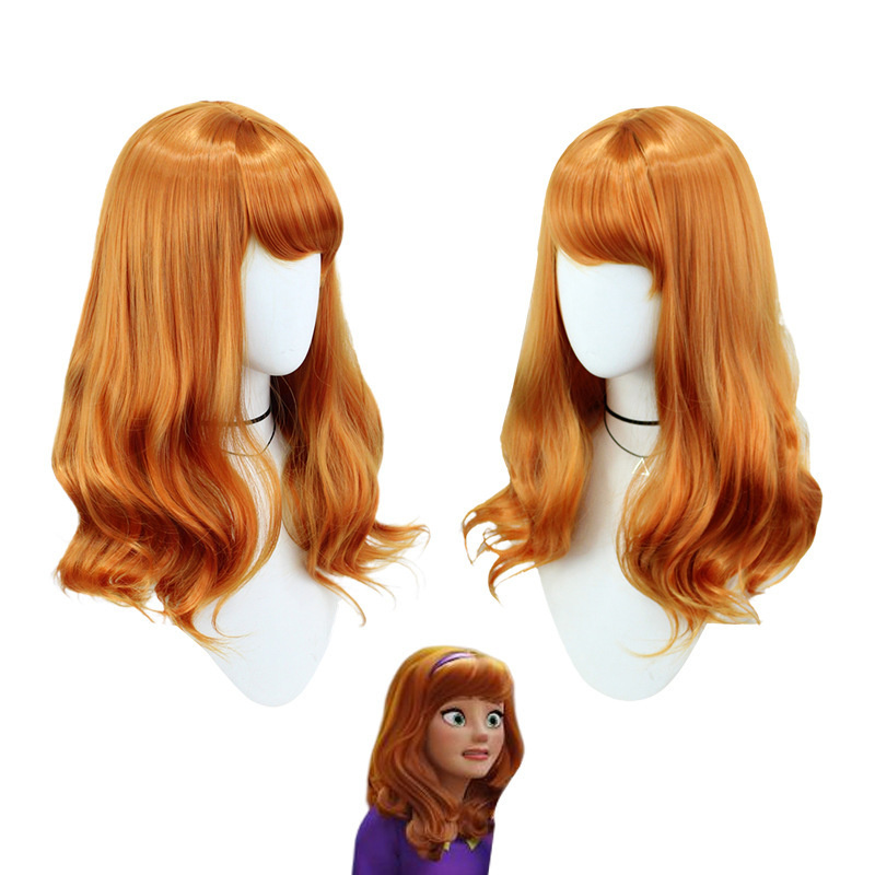 ♀ Cosplay Drifting Scooby Dog Daphne Cos Orange Big Wave Long Curly ...