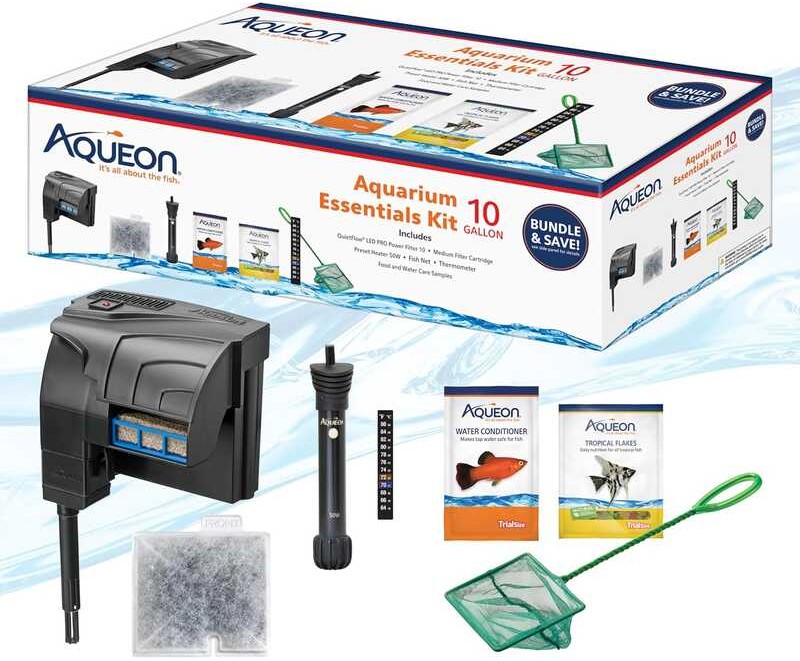 Aqueon Fish Tank Aquarium Essentials Starter Kit for 10 Gallon Tan ...