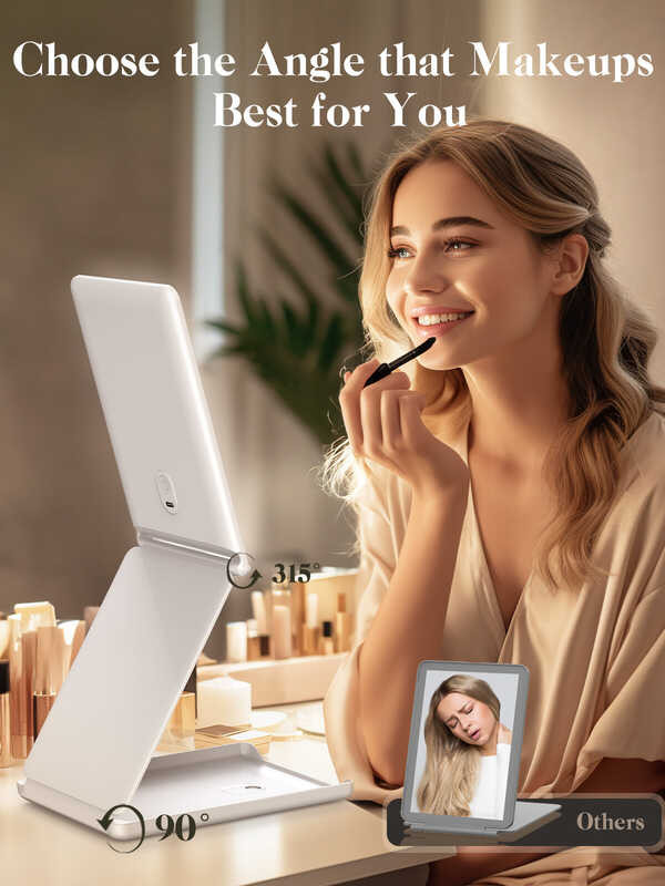 Folding Makeup Mirror Portable Mirror with Light Height Adjustable ...