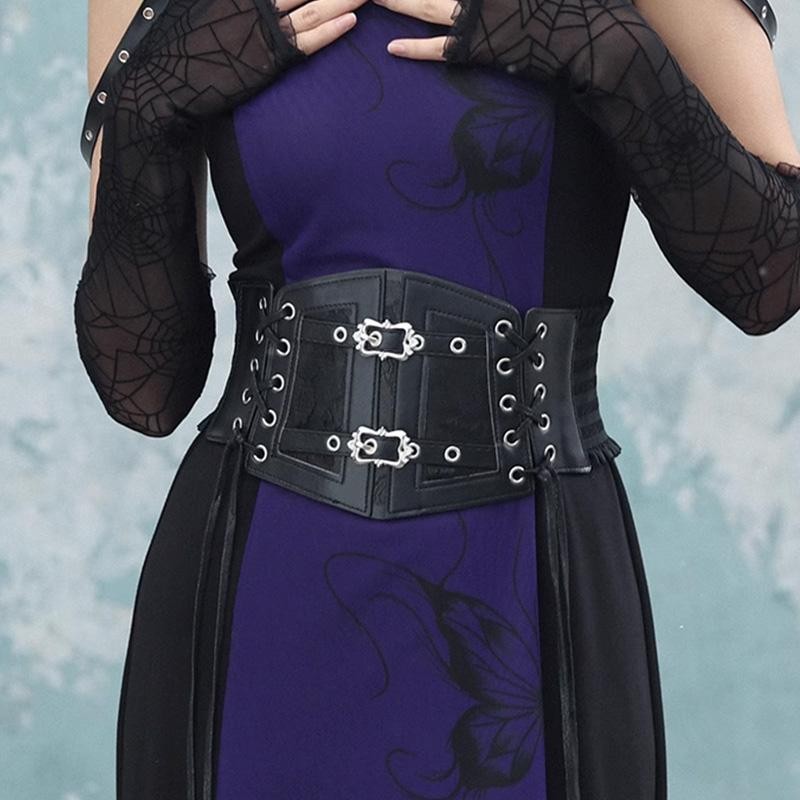 Lace Cummerbunds Adjustable Leather Corset Belt, Gothic Solid Color ...