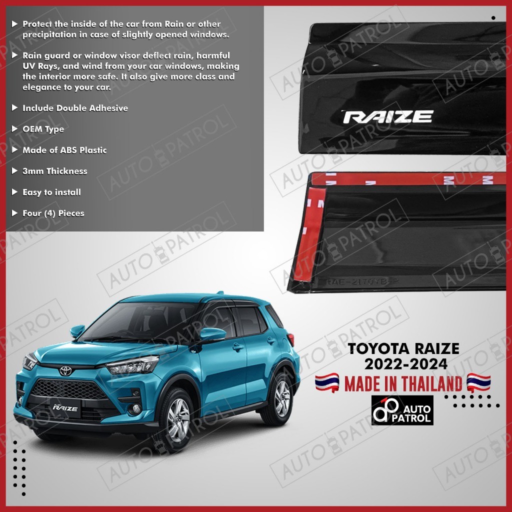 Toyota Raize 2022-2024 Window Door Visor Black ( Rainvisor Sunvisor ...