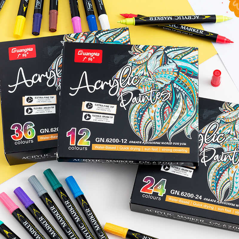 Guangna 6200 Dual Tip Acrylic Marker Pen 84 Colors Set For Students Art ...