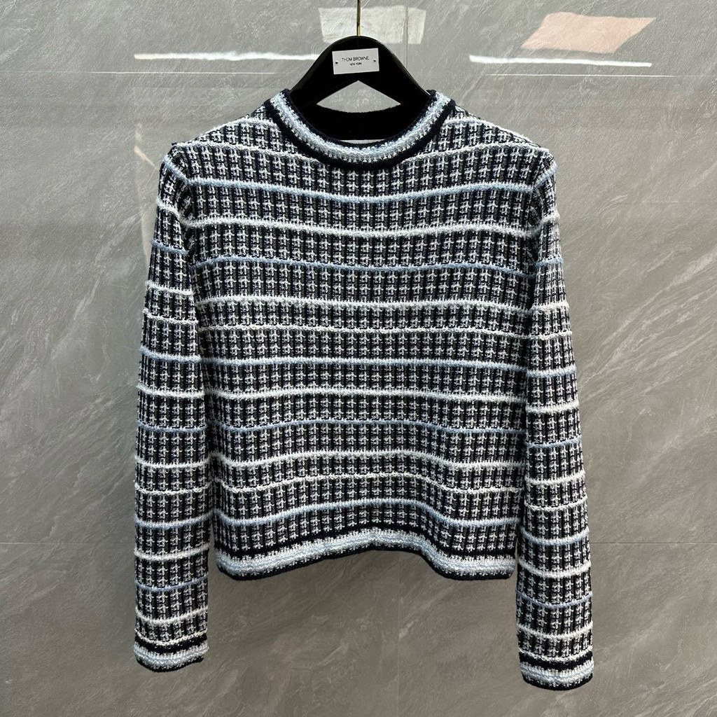 Thom Browne New Jacquard Knitted Striped Round Neck Long Sleeve Short ...