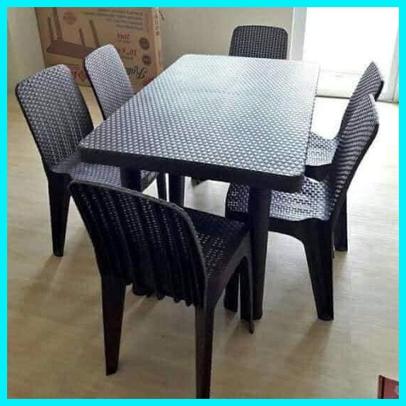 2/4/6 Seater Plastic Rattan Table & Chairs SET Dining Outdoor | Shopee ...