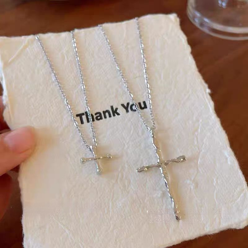 Silver overlapping wearing cross sweet cool double pendant men's and ...
