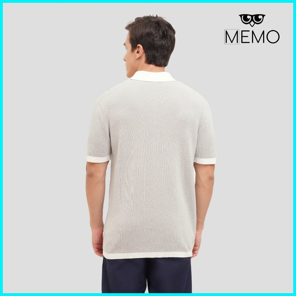 Product image Memo Textured Flat Knit Polo With Contrast Collar And ...
