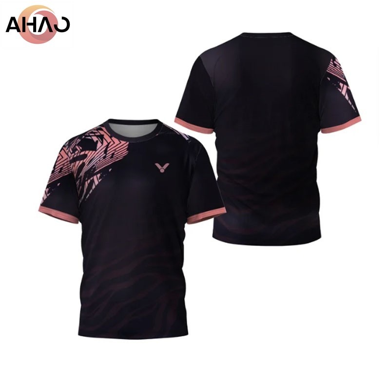 Men Pattern Badminton Jersey Short Sleeve Table Tennis Jersey Qui Dry ...