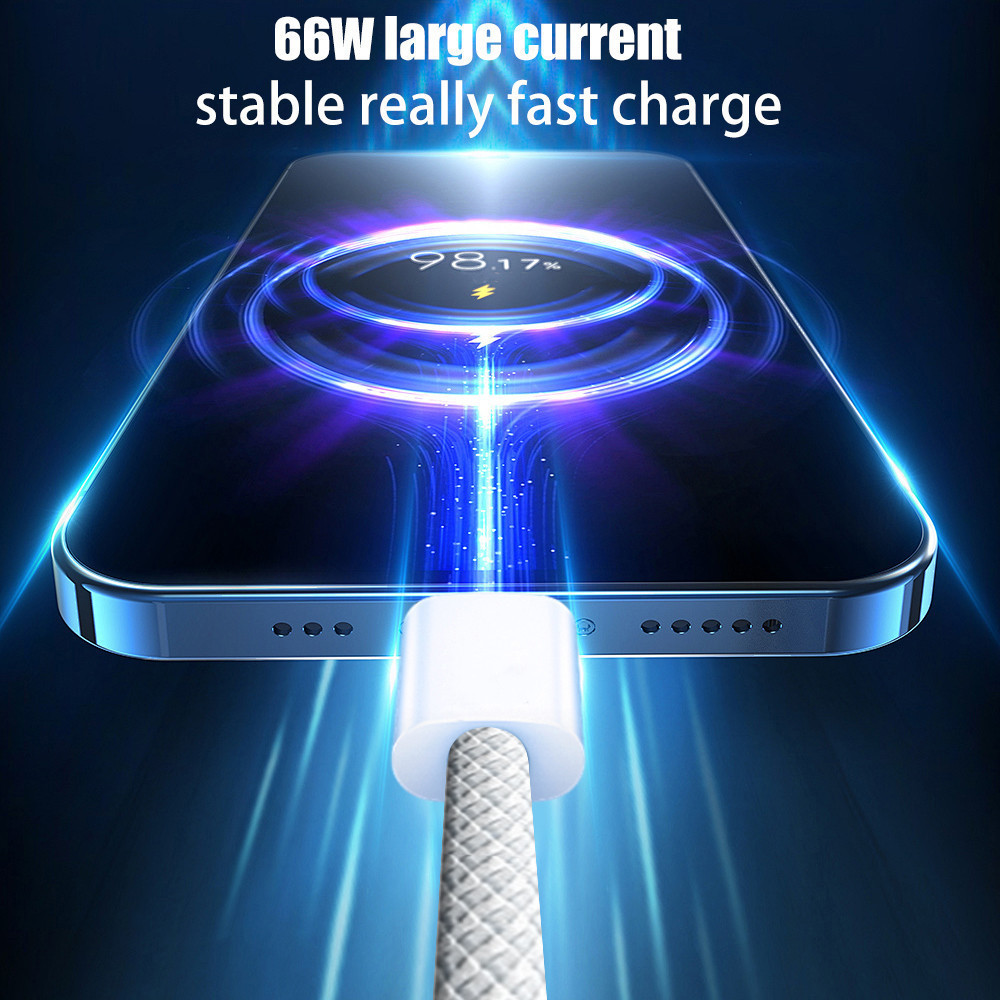 66W Fast Charging Nylon Braid Phone Cables - Quick Charging Data Cord ...